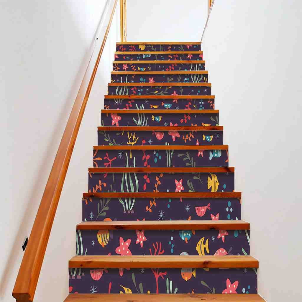 Cartoon Fish Stair Stickers Cute Ocean ClownStaircase Decals Color ...