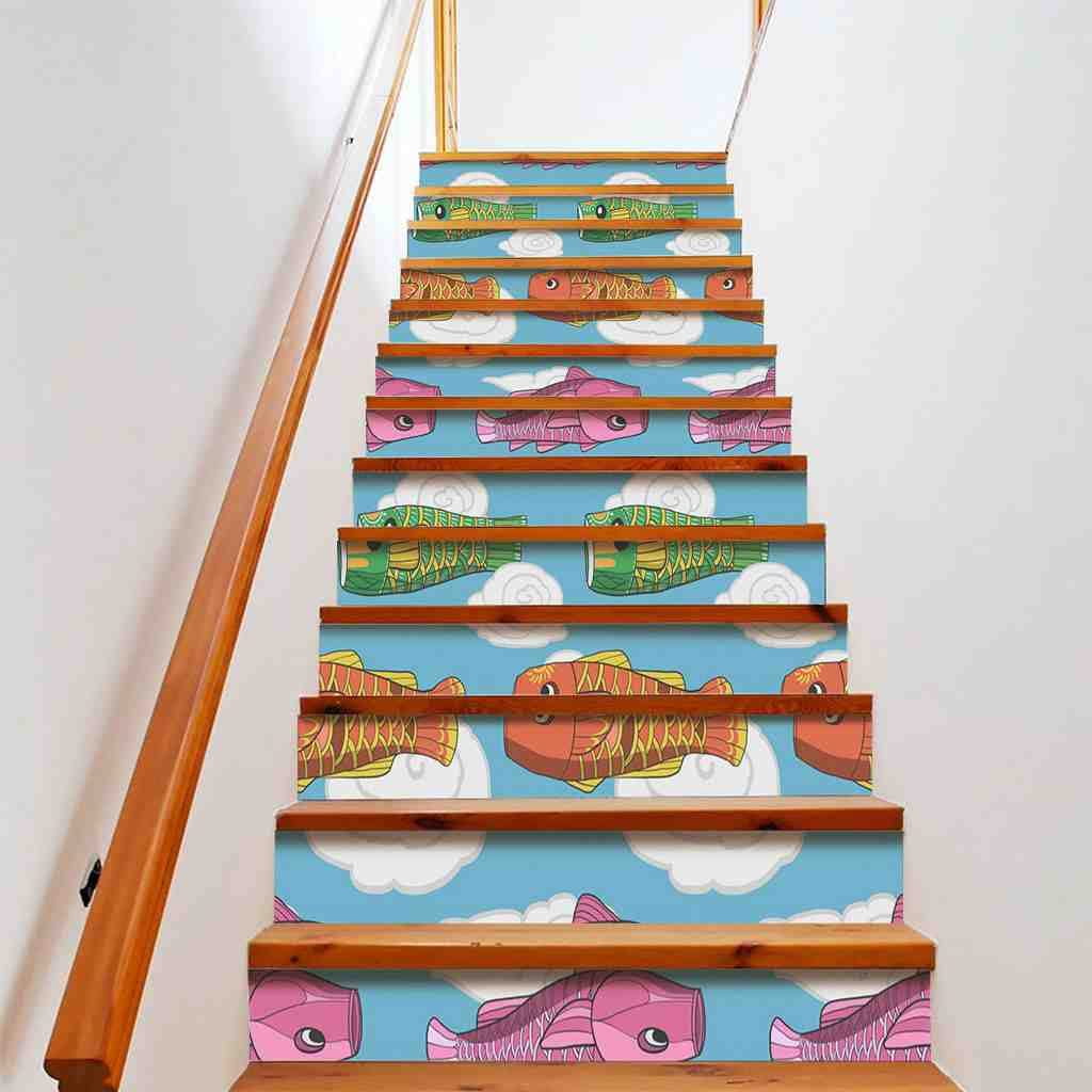 Cartoon Fish Stair Stickers Cute Ocean ClownStaircase Decals Color ...