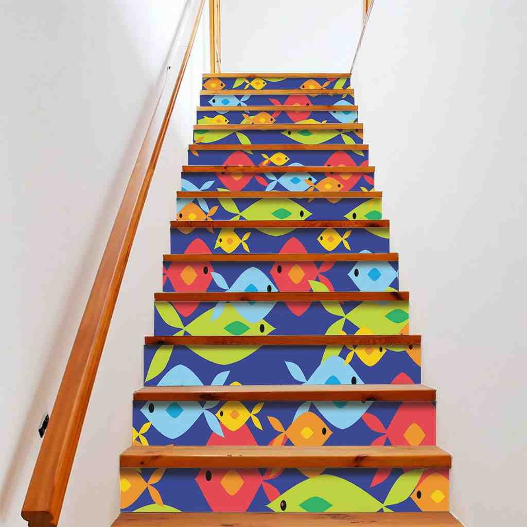 Cartoon Fish Stair Stickers Cute Ocean ClownStaircase Decals Color ...