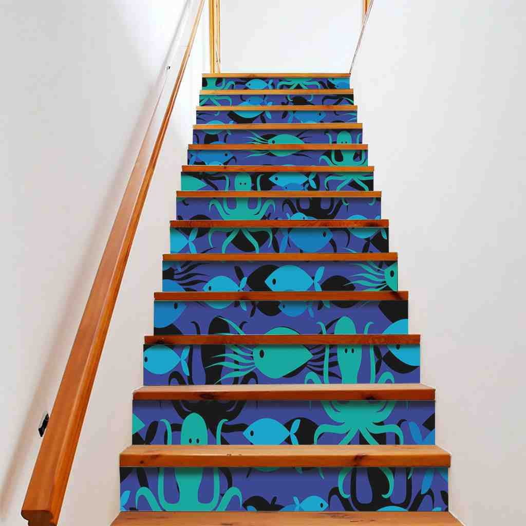 Cartoon Fish Stair Stickers Cute Ocean ClownStaircase Decals Color ...