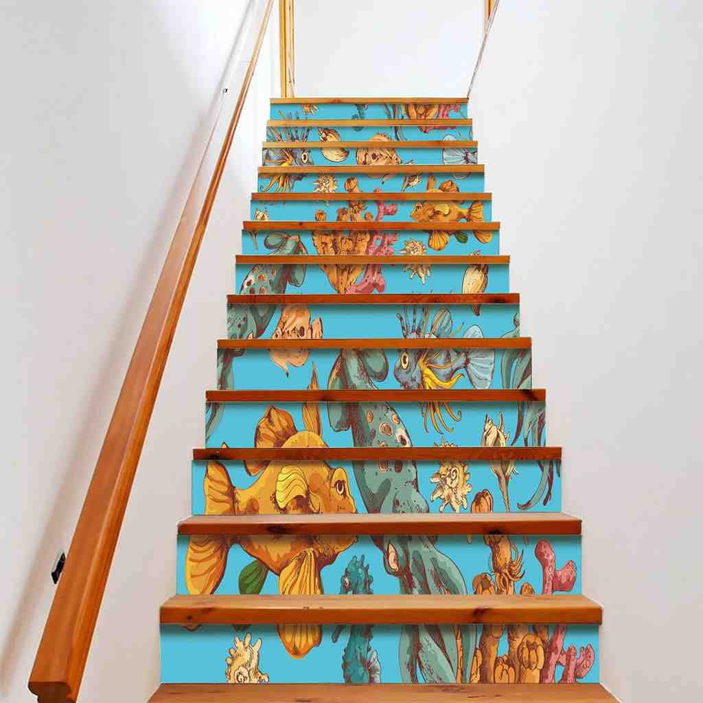 Cartoon Fish Stair Stickers Cute Ocean ClownStaircase Decals Color ...