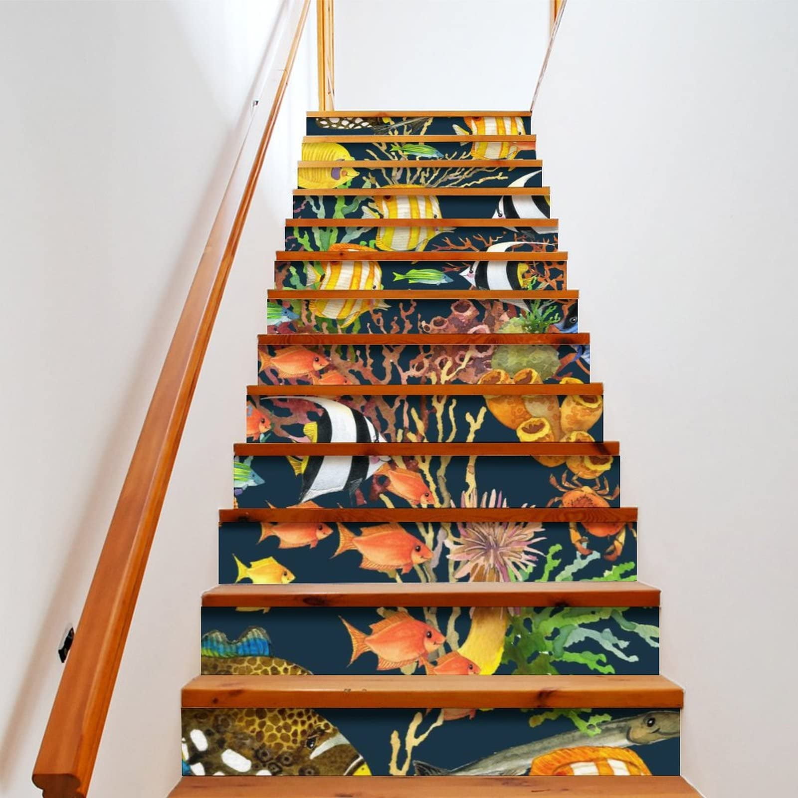 Cartoon Fish Stair Stickers Cute Ocean ClownStaircase Decals Color ...