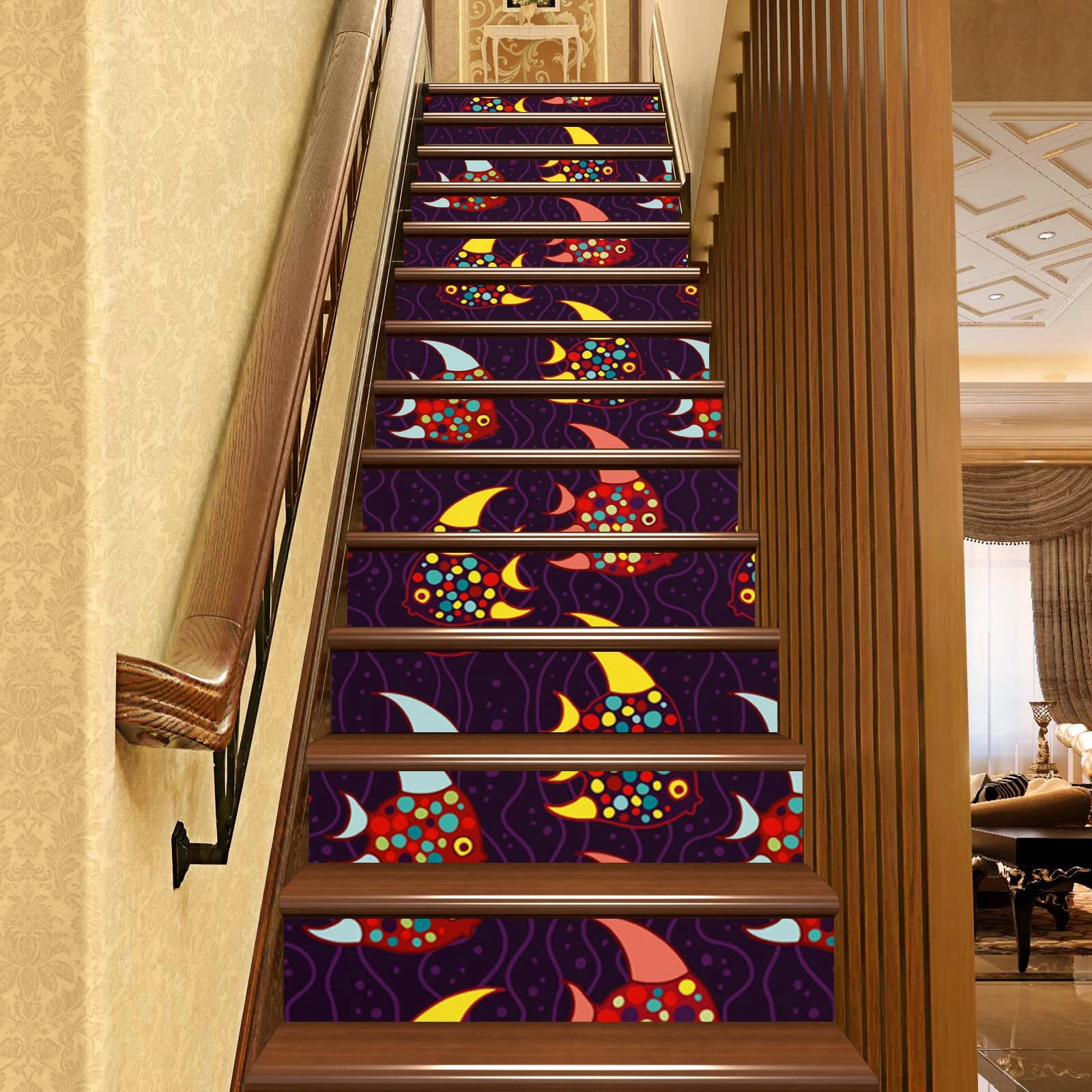 Cartoon Fish Stair Stickers Cute Ocean ClownStaircase Decals Color ...