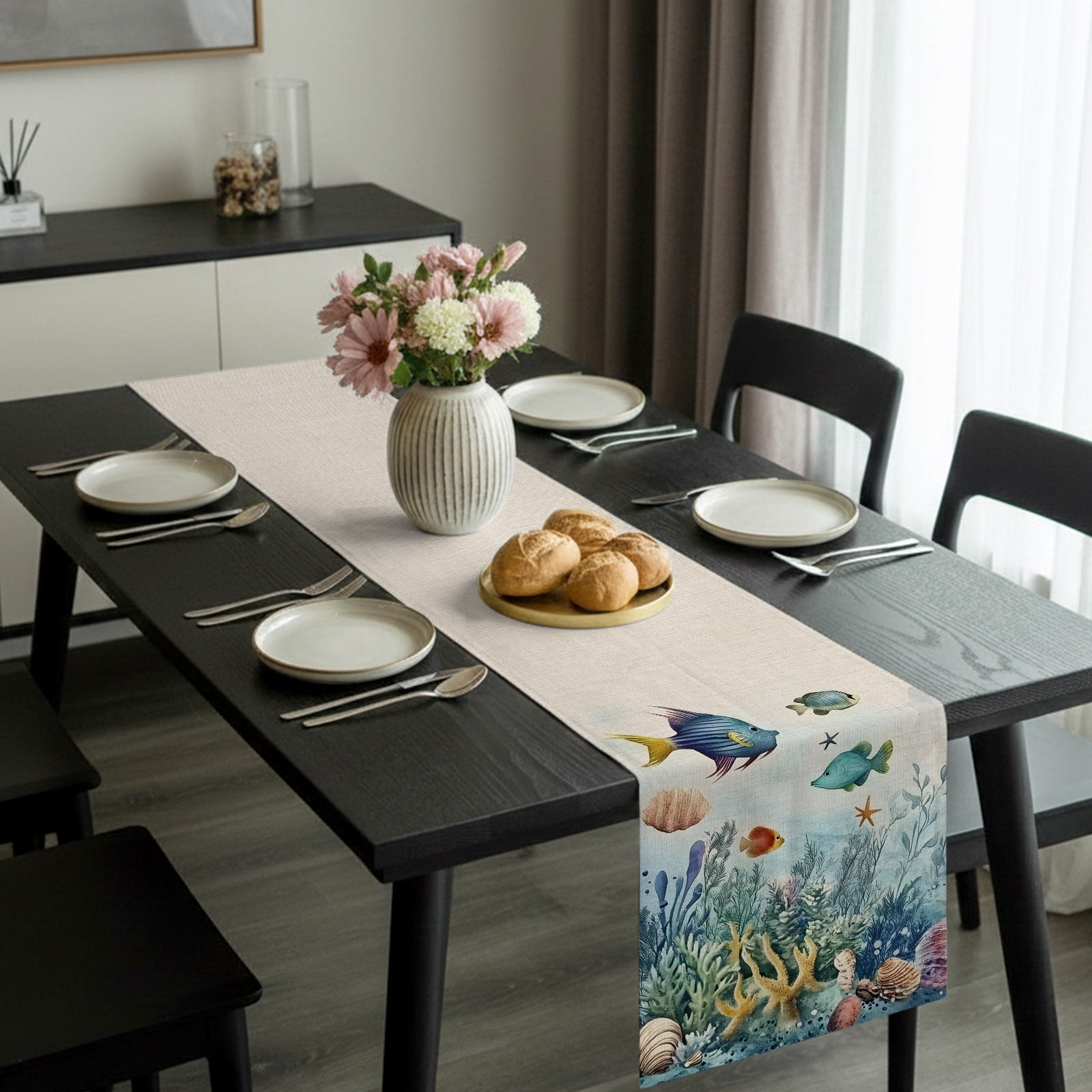 Cartoon Fish Summer Ocean Coral Table Runner 36 Inches Long,Kitchen ...