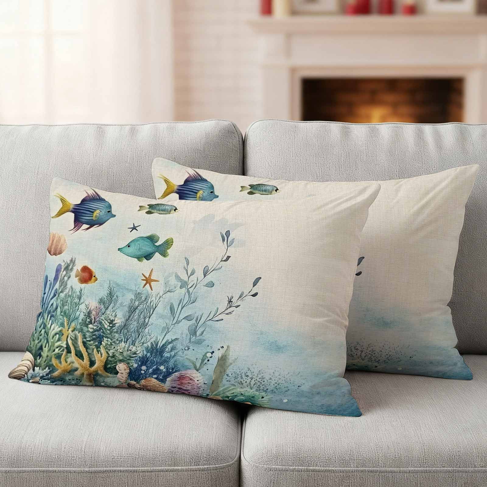 Cartoon Fish Summer Ocean Coral Waterproof Throw Pillow Covers Set of 2 ...