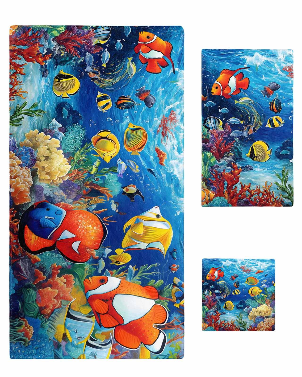 Cartoon Fish Towel Set of 3, Soft Microfiber Bath Towels, Hand Towel ...