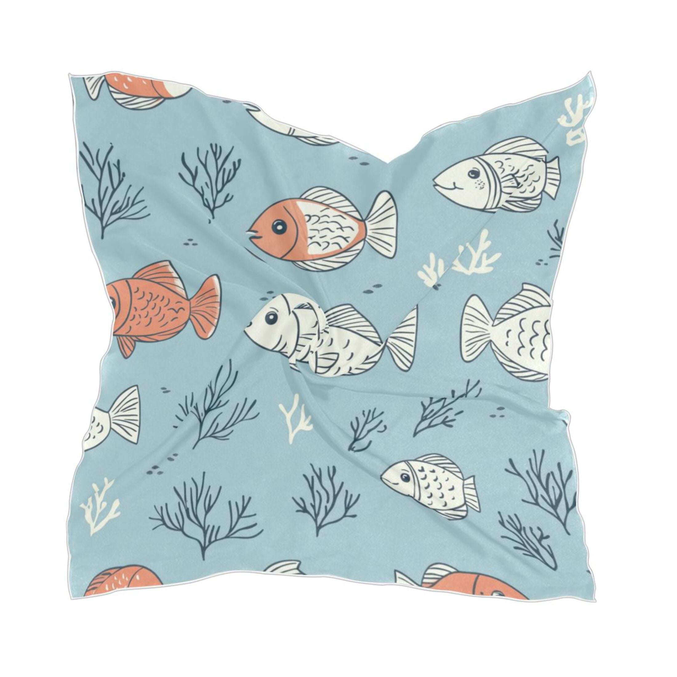Cartoon Fish Women's Fashion Soft Scarf Square Satin Head Scarf Neck ...