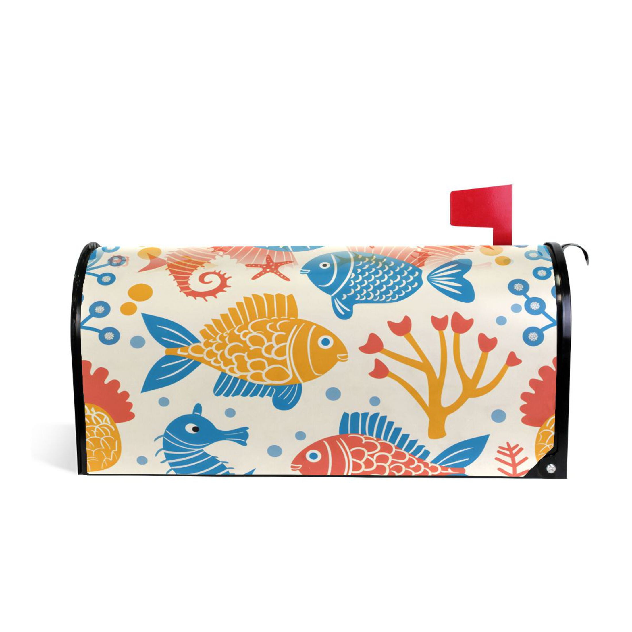 Cartoon Fish and Seahorse Magnetic Mailbox Covers 21" X 18" Post Letter ...