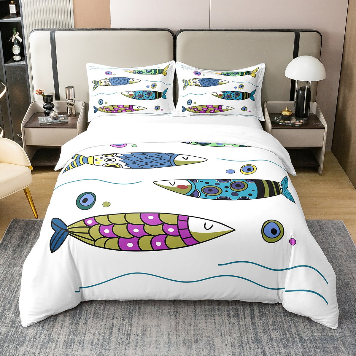 Cartoon Fishes 100% Cotton Duvet Cover Full, Colorful Fish Comforter ...