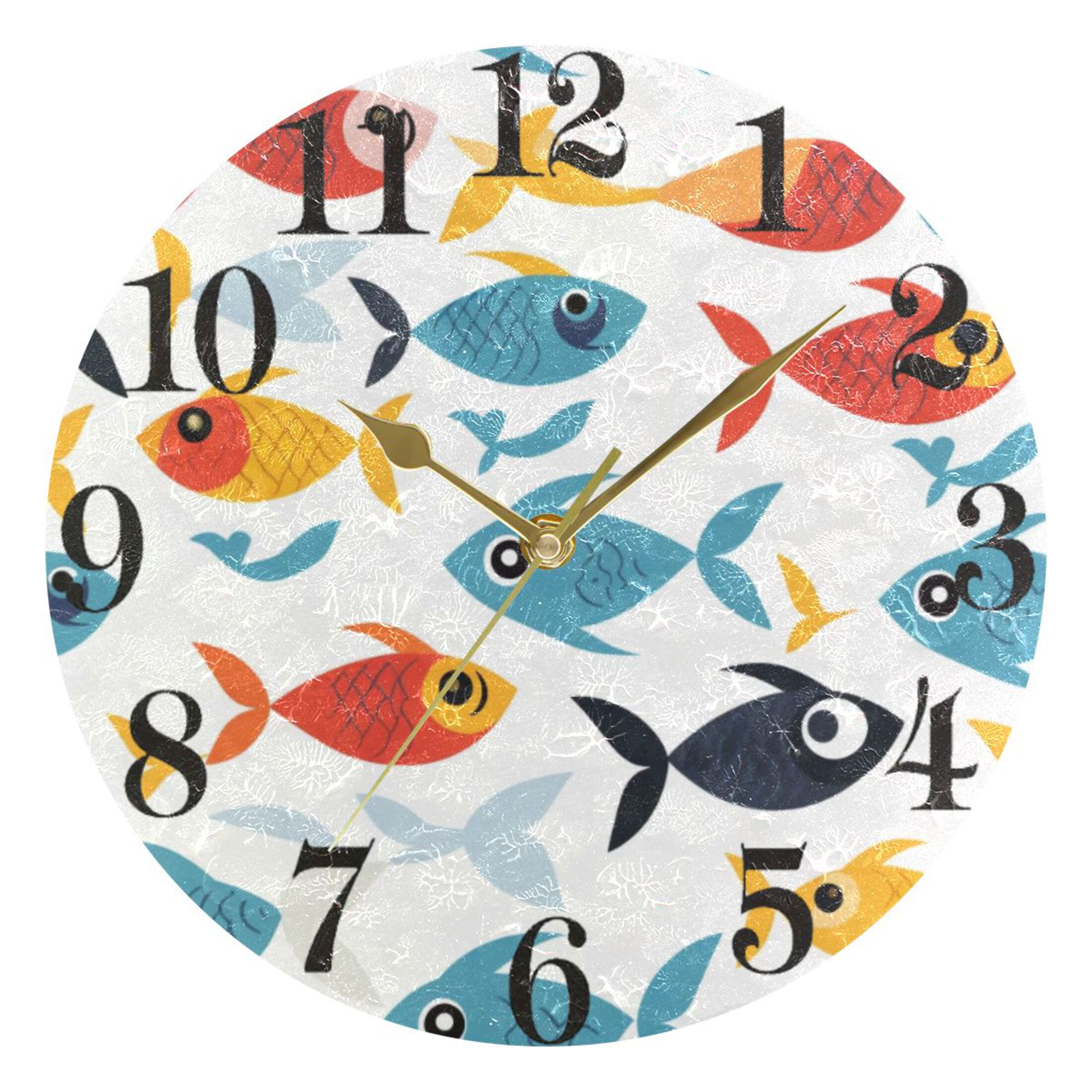 Cartoon Fishes Swimming Wall Clock 9.8 inch Battery Operated Clocks Non ...