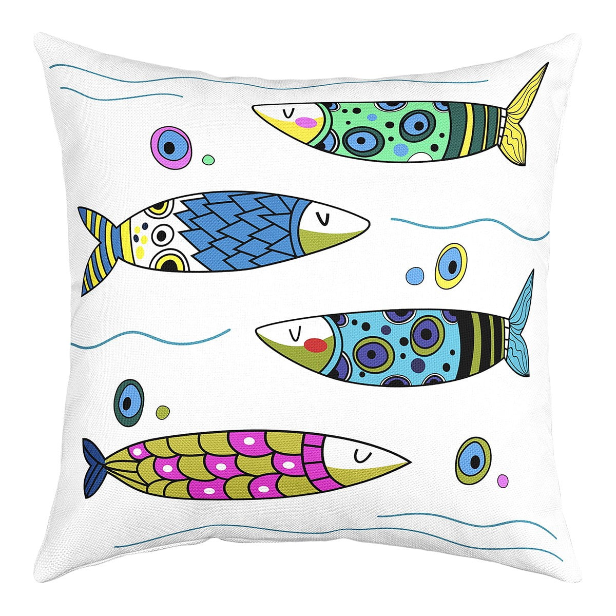Cartoon Fishes Throw Pillow Cover 18x18 Inch, Colorful Fish Marine Life ...