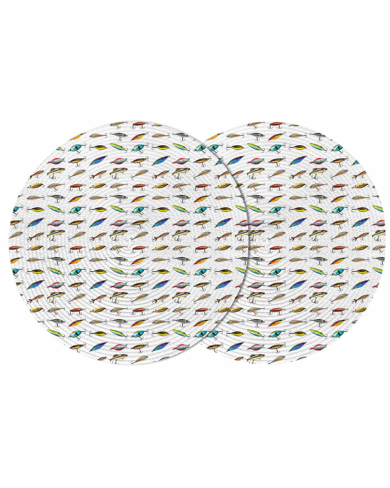 Cartoon Fishing Bait Hook Round Table Placemats set of 2, Colorful ...