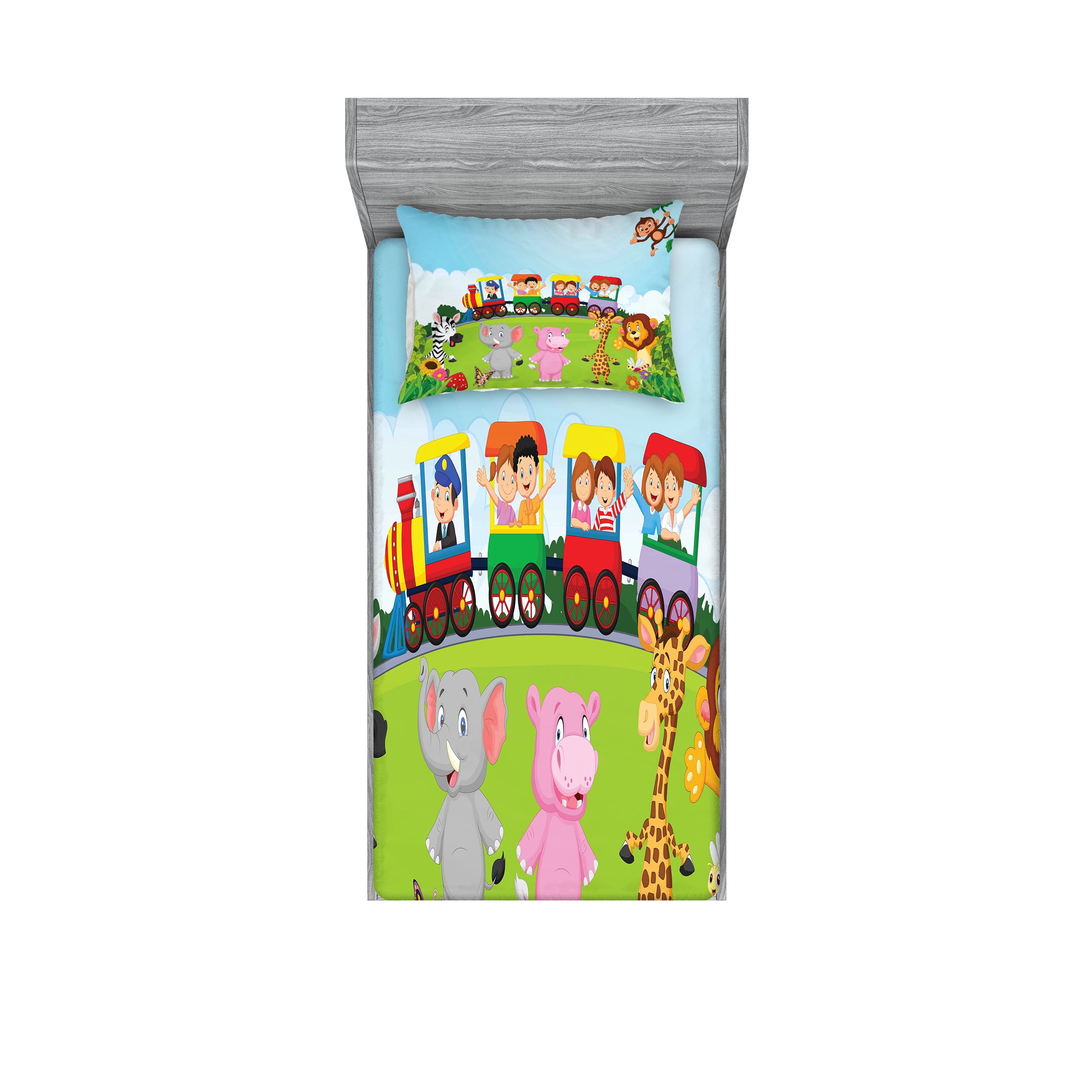 Cartoon Fitted Sheet & Pillow Sham Set, Funny Cartoon Design Happy on a ...
