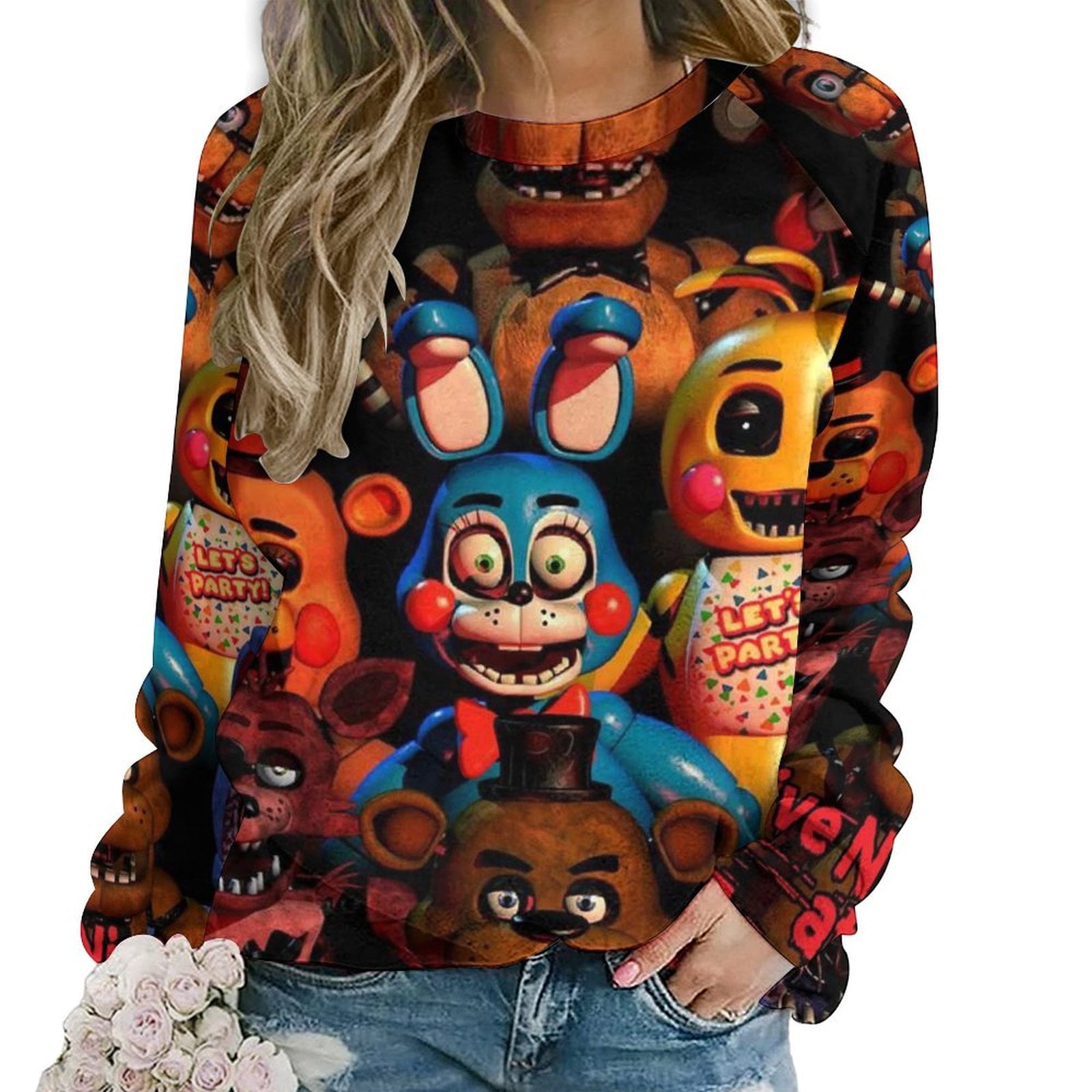 Cartoon Five Nights at Freddy's Womens Sweatshirts Fashion Raglan Round ...