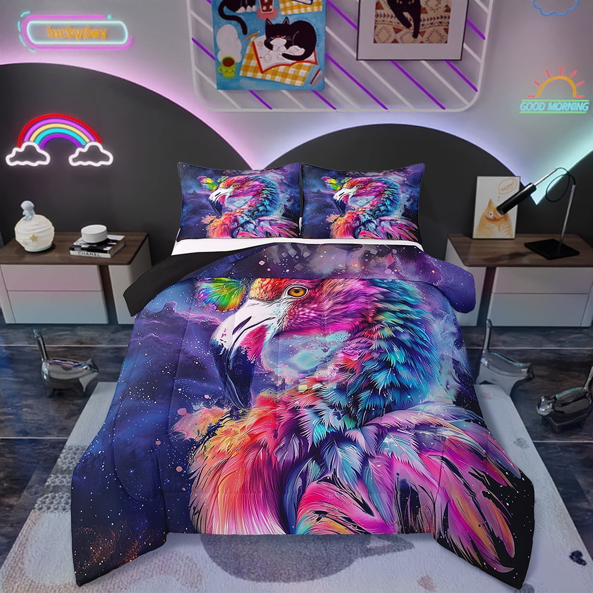 Cartoon Flamingo Bedding Twin Size Tropical Animal Comforter Set Twin ...