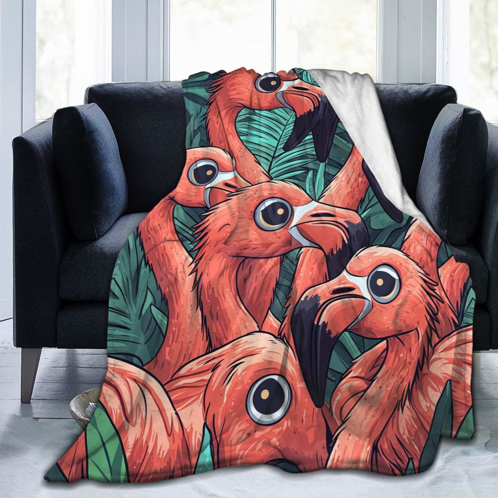 Cartoon Flamingo Throw Blanket Ultra Soft Cozy Decorative Flannel ...