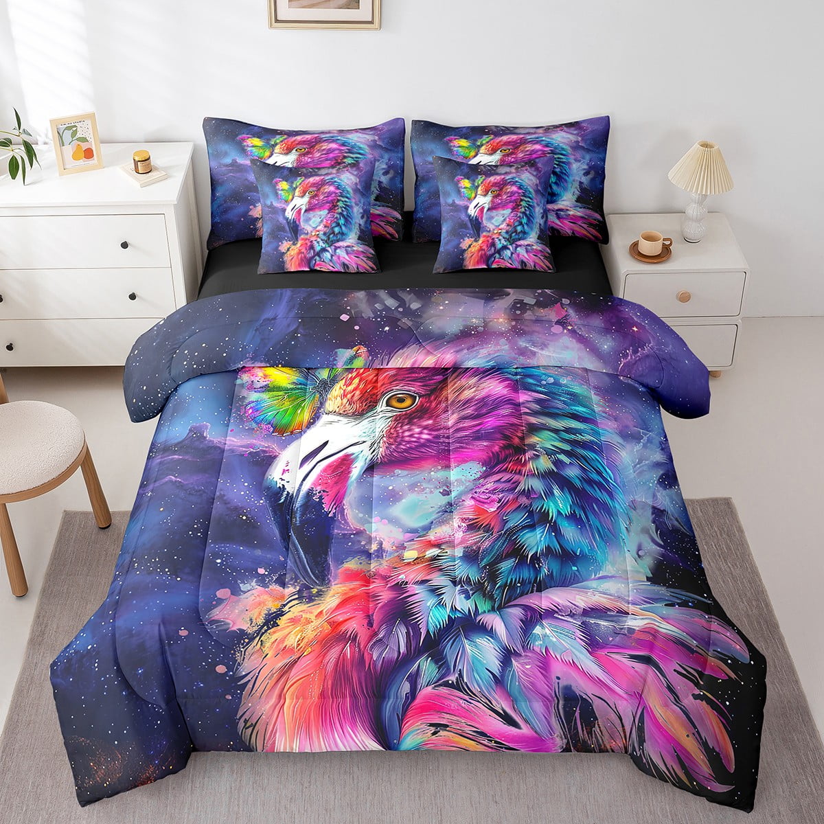Cartoon Flamingo Twin Comforter Set 7-Piece Tropical Animal Bedding ...