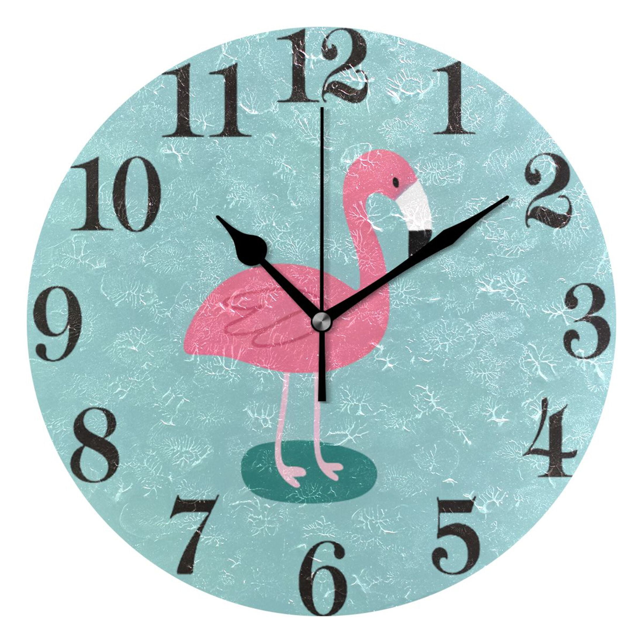 Cartoon Flamingo Wall Clock 9.8 inch Battery Operated Clocks Non ...