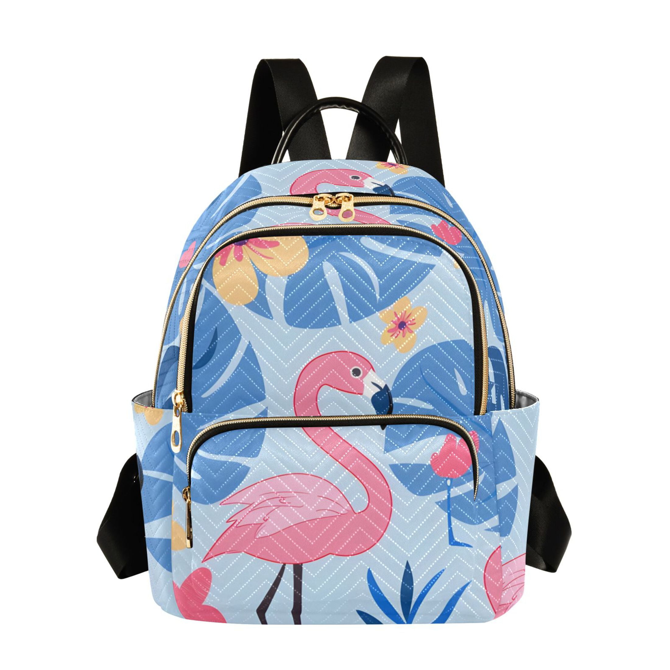 Cartoon Flamingos Flowers Palm Leaves Quilted Backpack Fashion Daypack ...