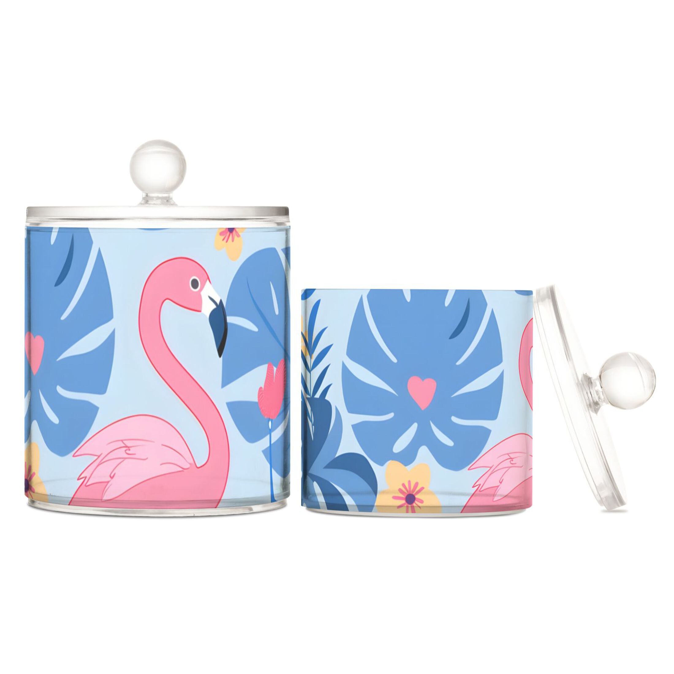 Cartoon Flamingos Flowers Palm Leaves Translucent Plastic Cans Storage ...