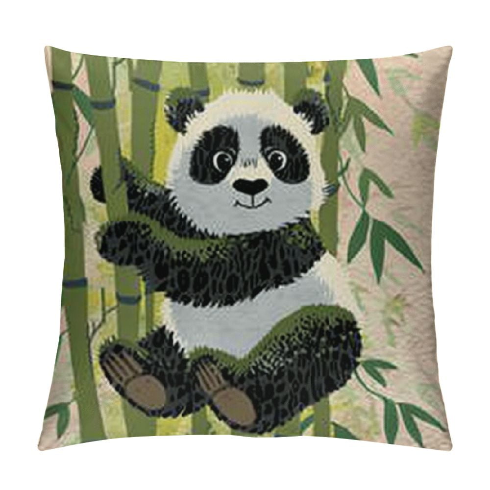 Cartoon Flannel Fleece Pillow Cushion Cover, Curious Panda on an Exotic ...