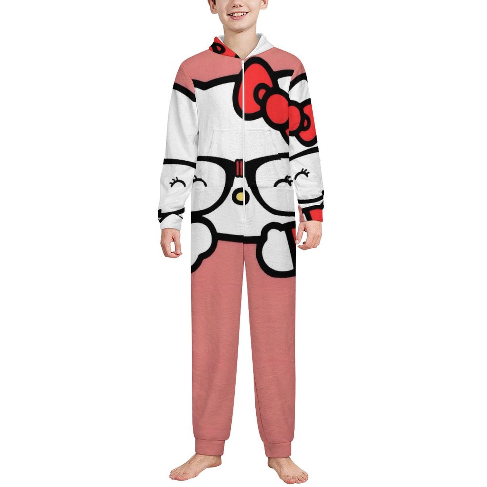 Cartoon Flannel one-piece pajamas Warm family clothing with pockets for ...
