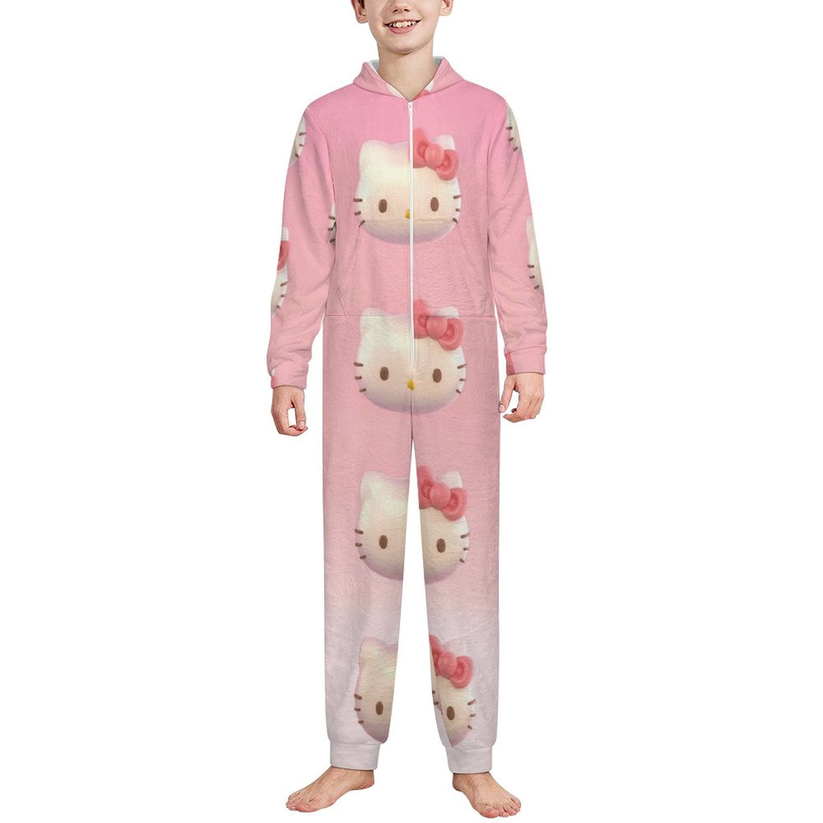 Cartoon Flannel one-piece pajamas Warm family clothing with pockets for ...