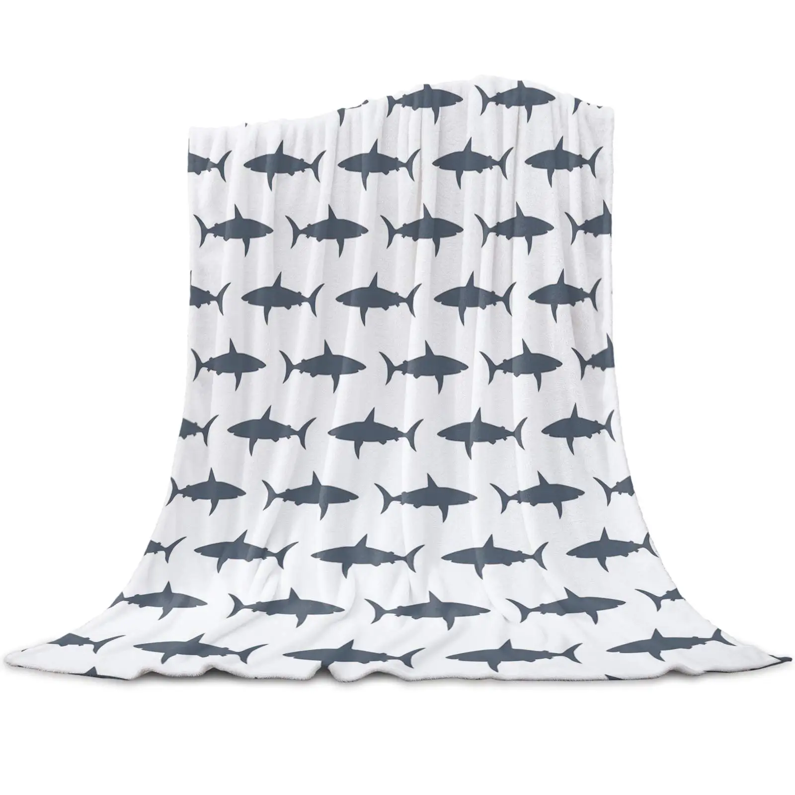 Cartoon Fleece Flannel Blanket Blue Ocean Wild Animals Blanket for Kids ...