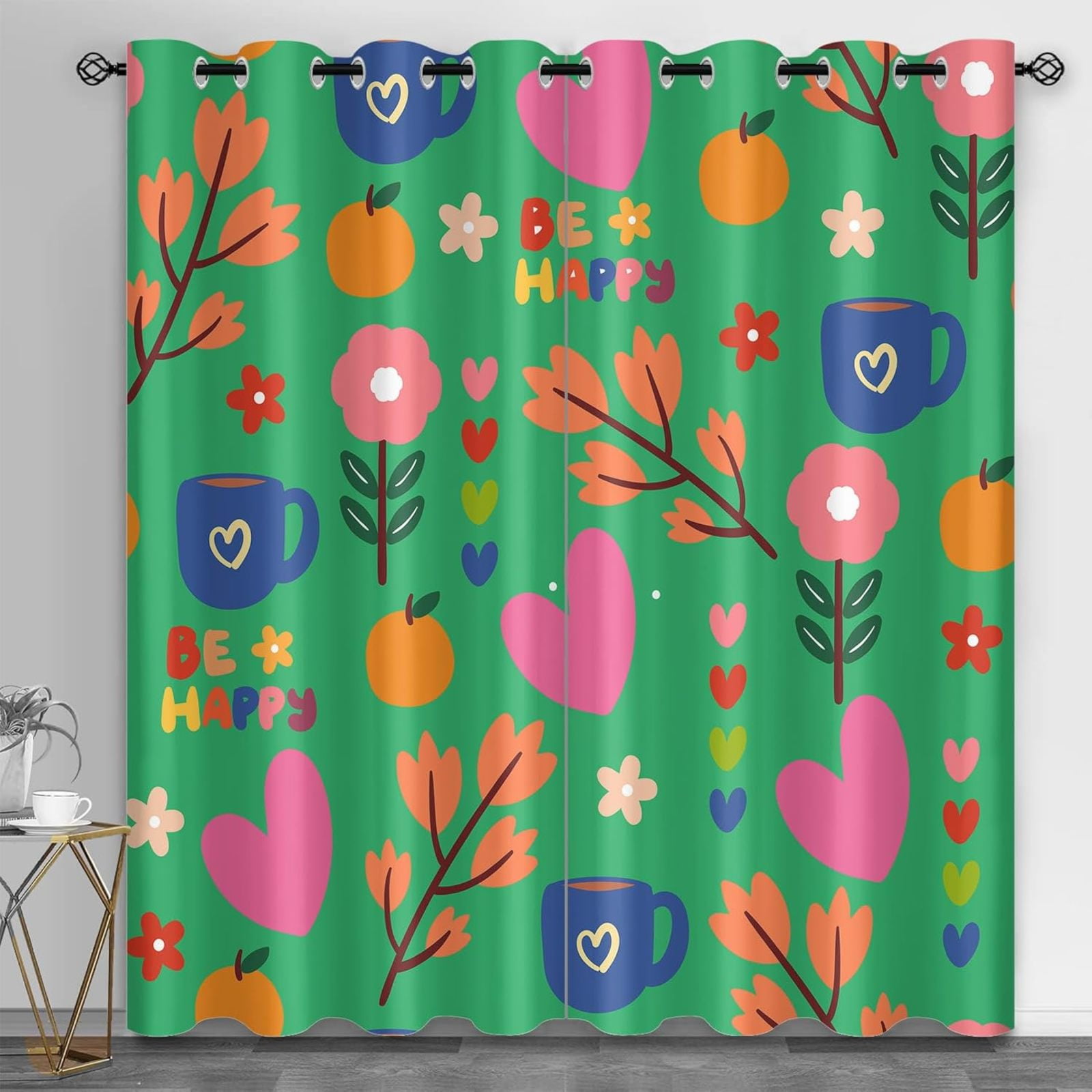 Cartoon Floral Blackout Curtains, Colorful Floral Curtains For Girls ...