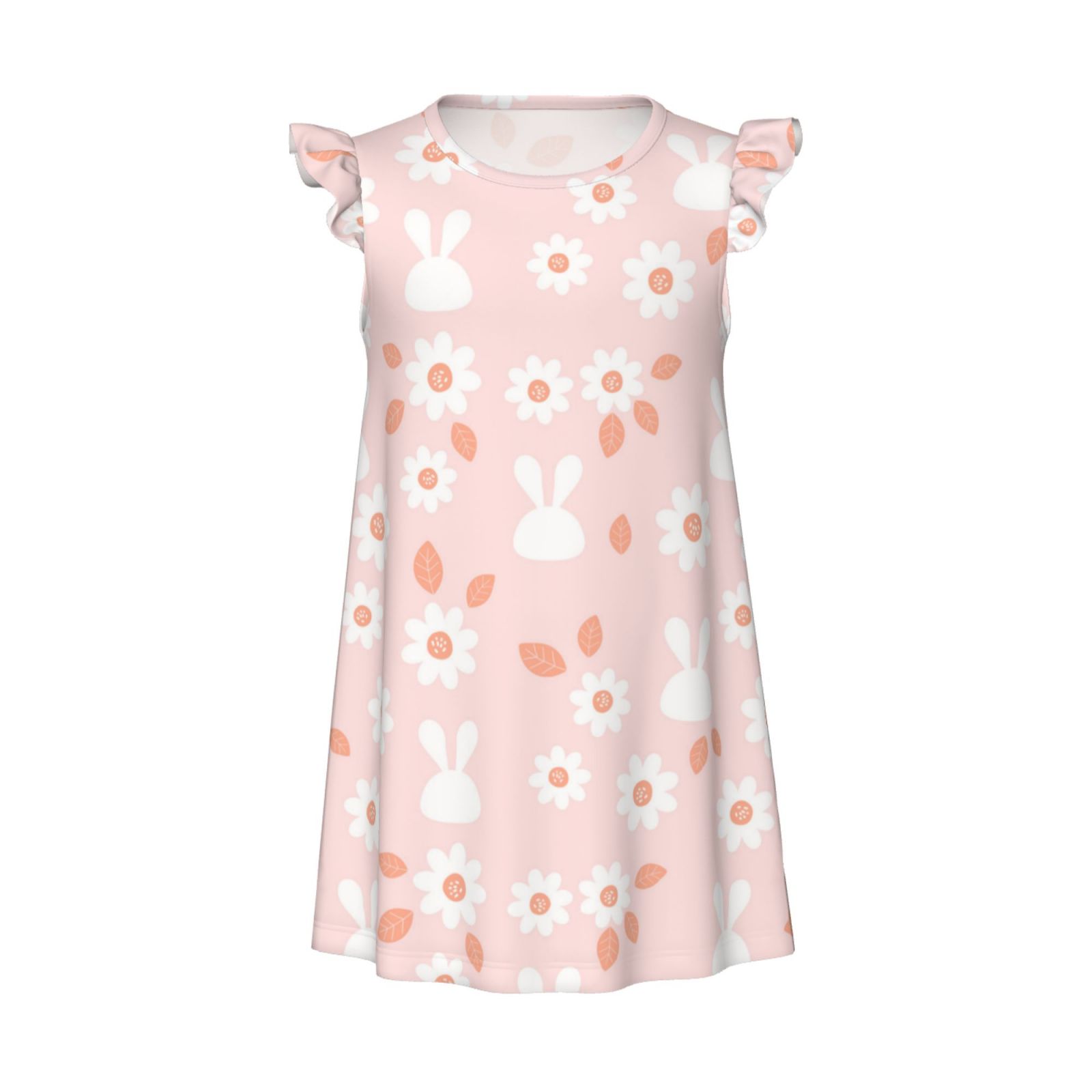 Cartoon Flower Cute Rabbit Girls Nightgowns, Flutter Sleeve Pajamas ...