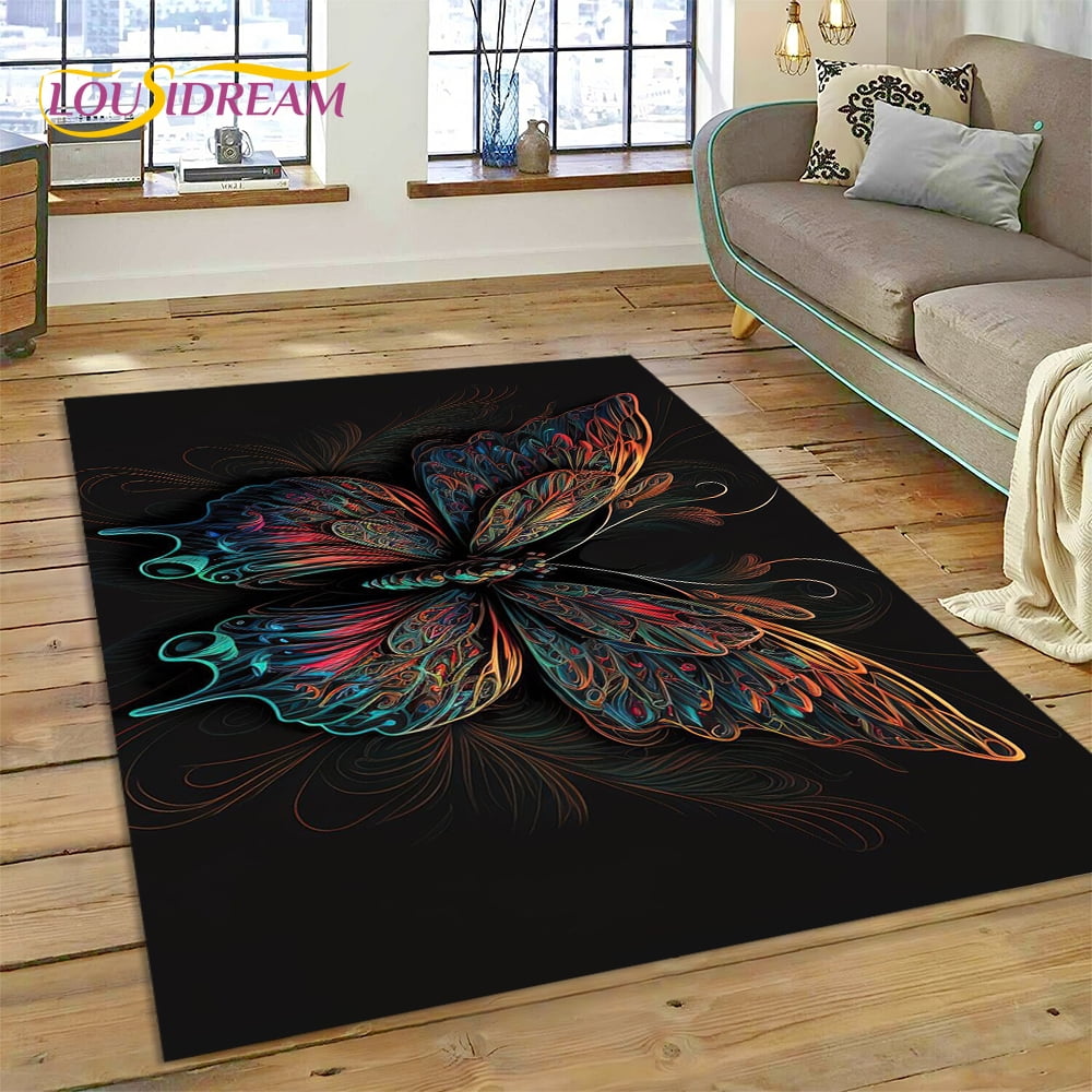 Cartoon Flower Fantasy Butterfly HD Carpet Rug for Home Living Room ...