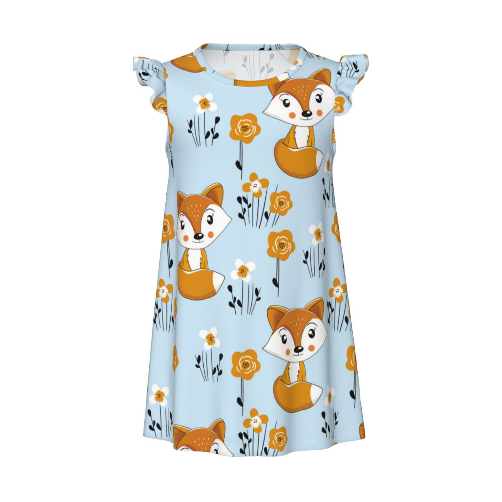 Cartoon Flower Fox Blue Girls Nightgowns, Pajamas for Girls, Soft ...