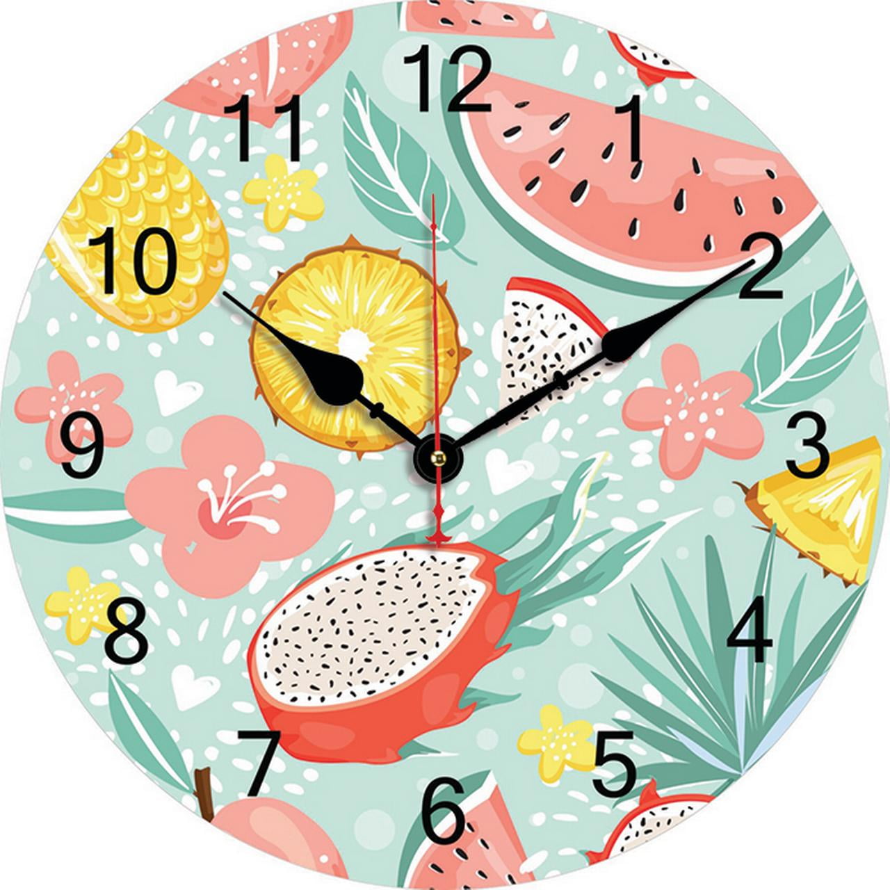 Cartoon Flower Fruit Kiwifruit Watermelon Wall Clock Kitchen Decor Wall ...