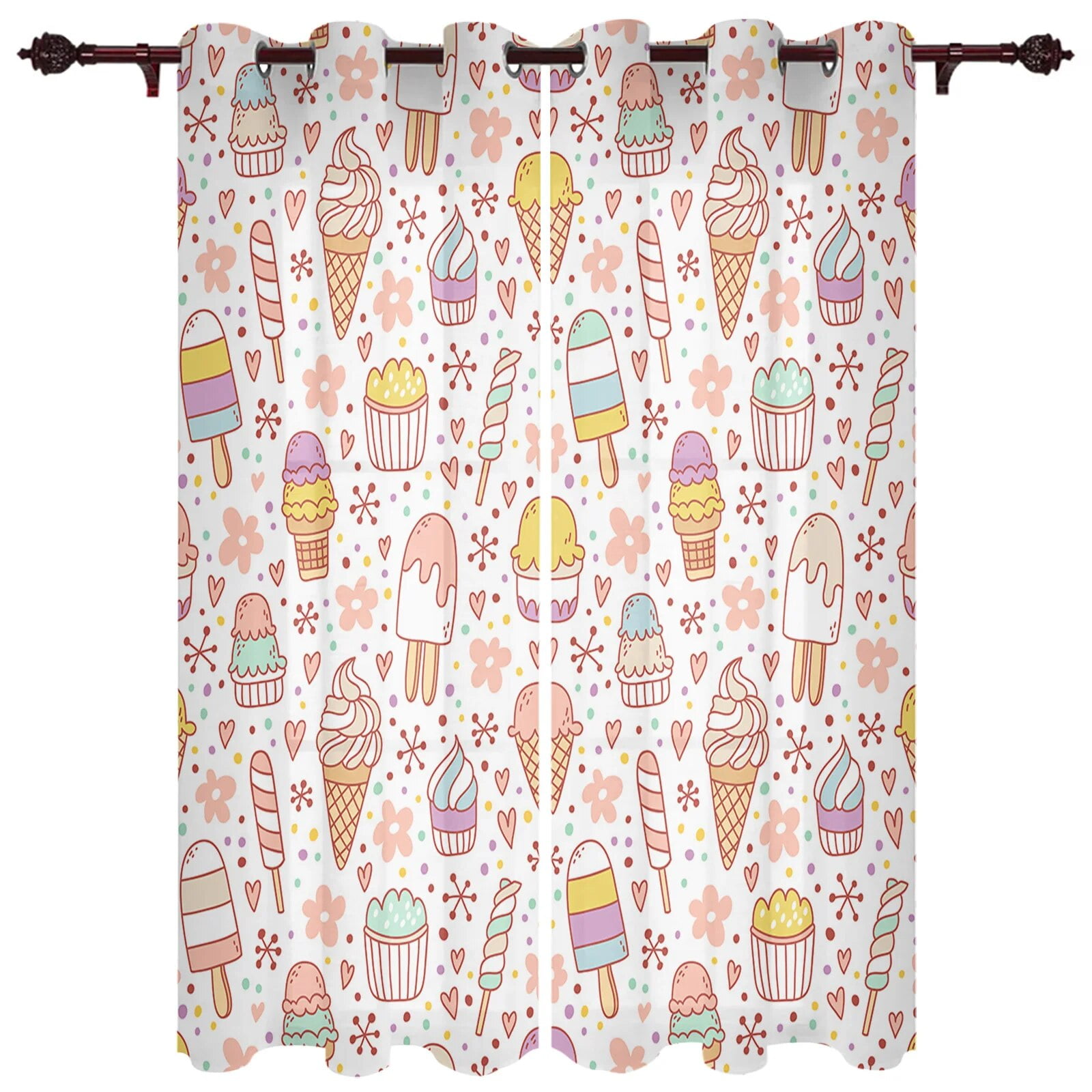 Cartoon Flower Ice Cream Cone Snowflake Curtains for Kid Bedroom Modern ...