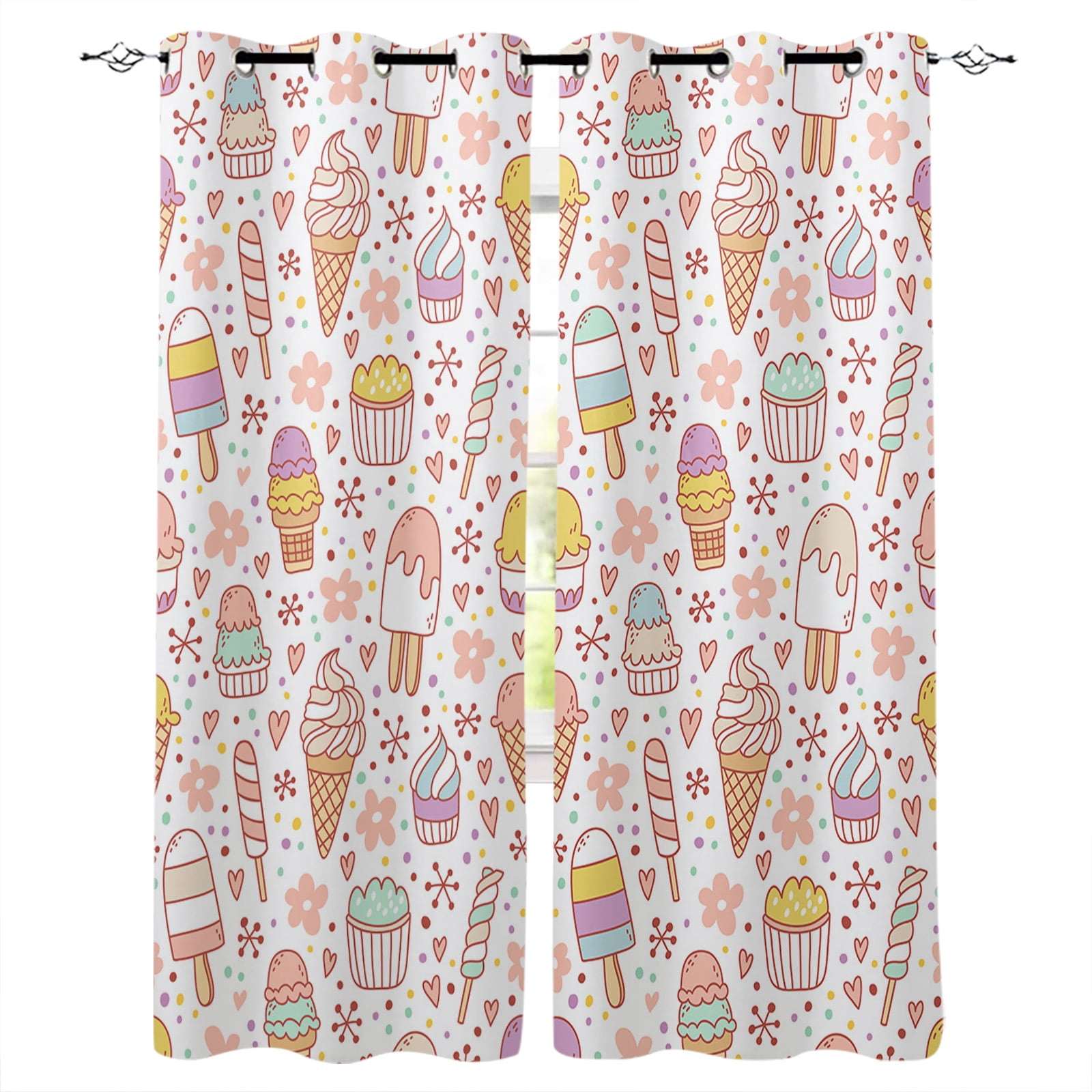 Cartoon Flower Ice Cream Cone Snowflake Print Window Curtains Luxury ...