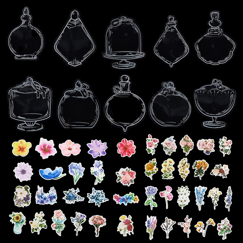 Cartoon Flower Paper Sticker Label Set with PET Self-Adhesive Stickers ...