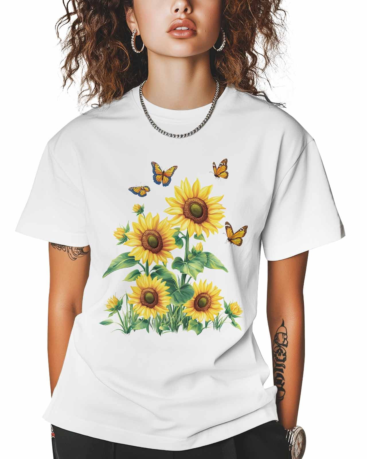 Cartoon Flower T Shirts for Women Short Sleeve Cotton Crewneck T-Shirt ...
