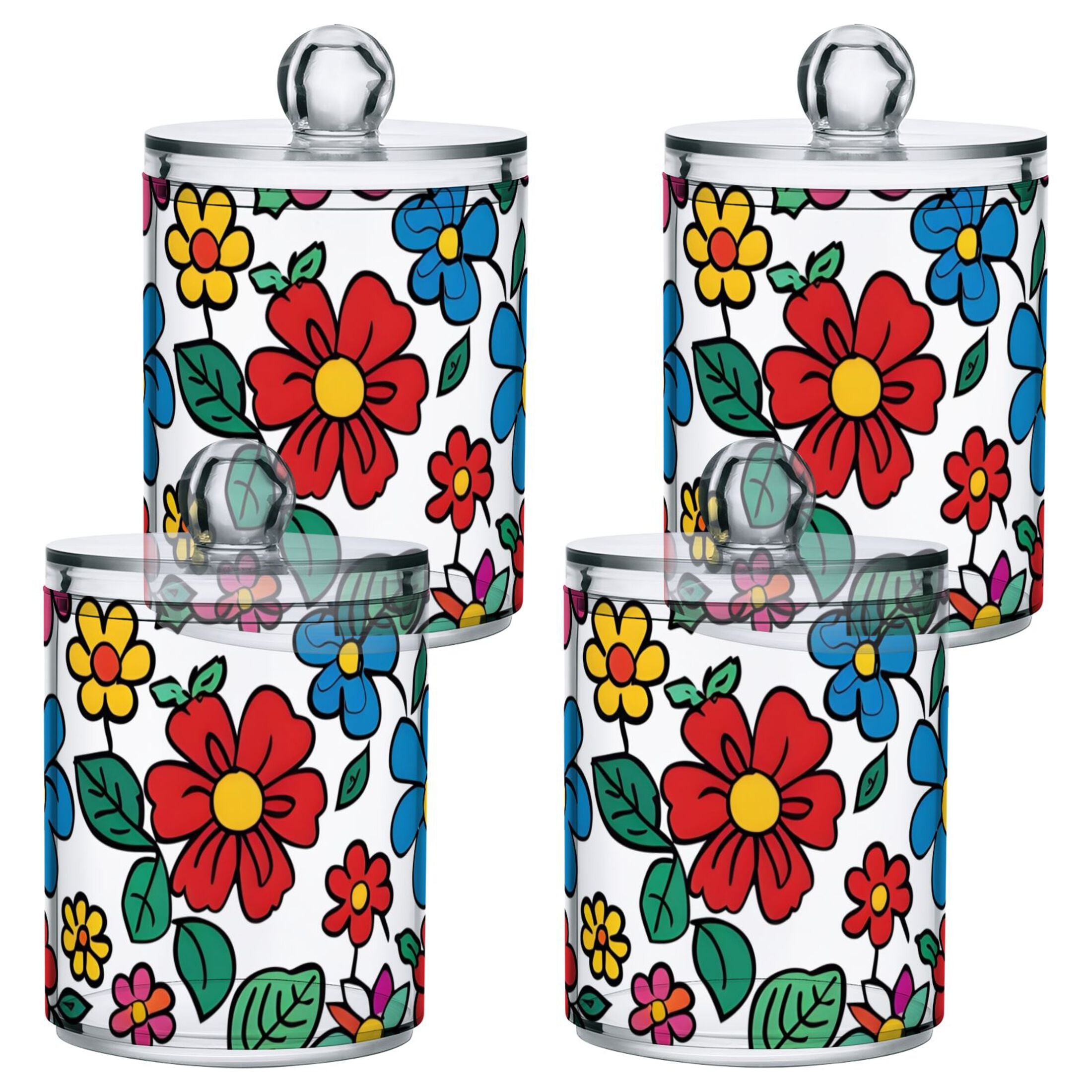 Cartoon Flower Translucent Plastic Cans Storage Canisters with Lid Set ...