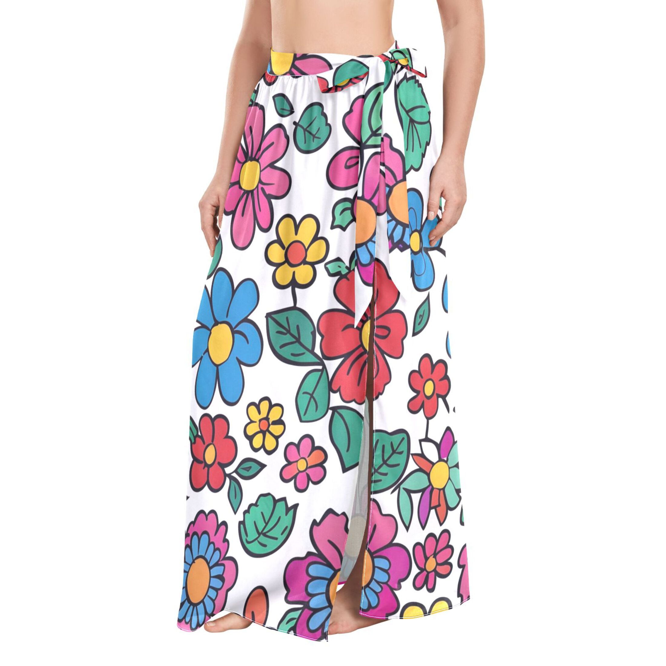 Cartoon Flower Women's Swimwear Cover Ups Strappy Beach Dress Sarong ...