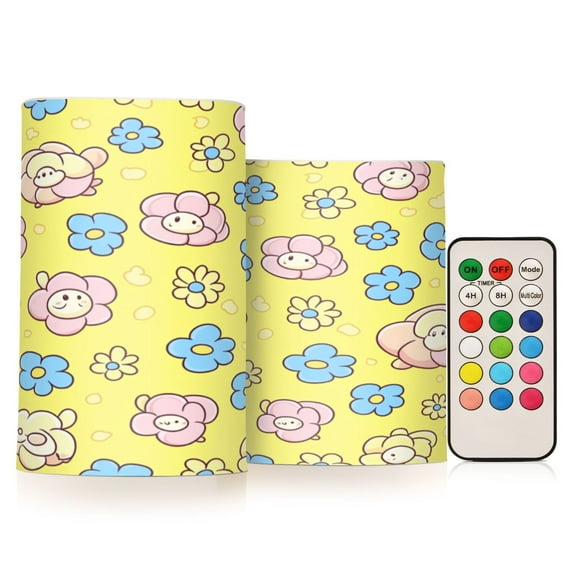 Cartoon Flowers Pattern Flameless LED Candle Set with Remote, Battery ...