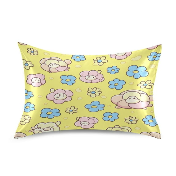 Cartoon Flowers Pattern Pillowcase Queen Size Luxury Silky Soft Wrinkle ...