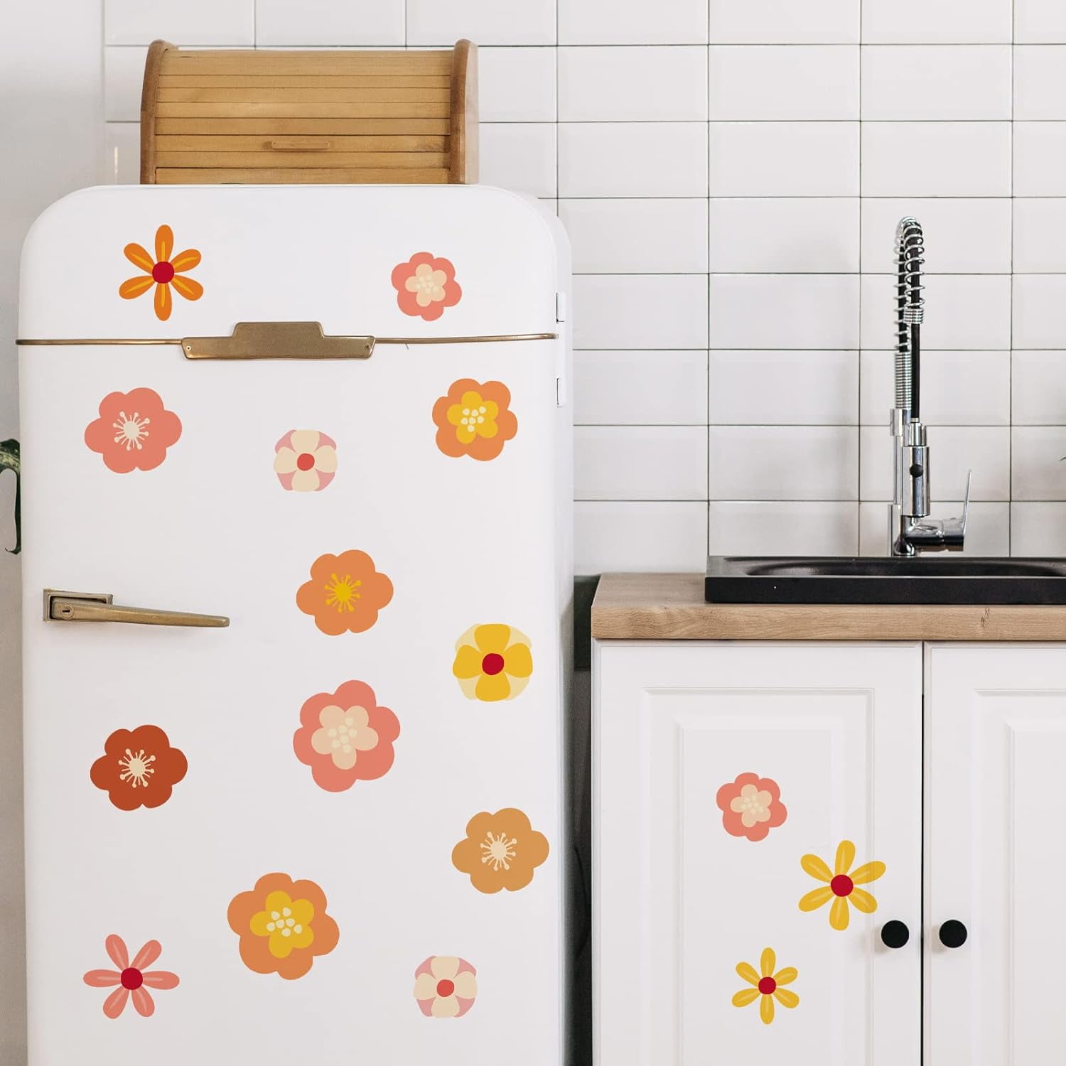 Cartoon Flowers Wall Sticker Pink Flower Wall Decor Orange Flower Wall ...