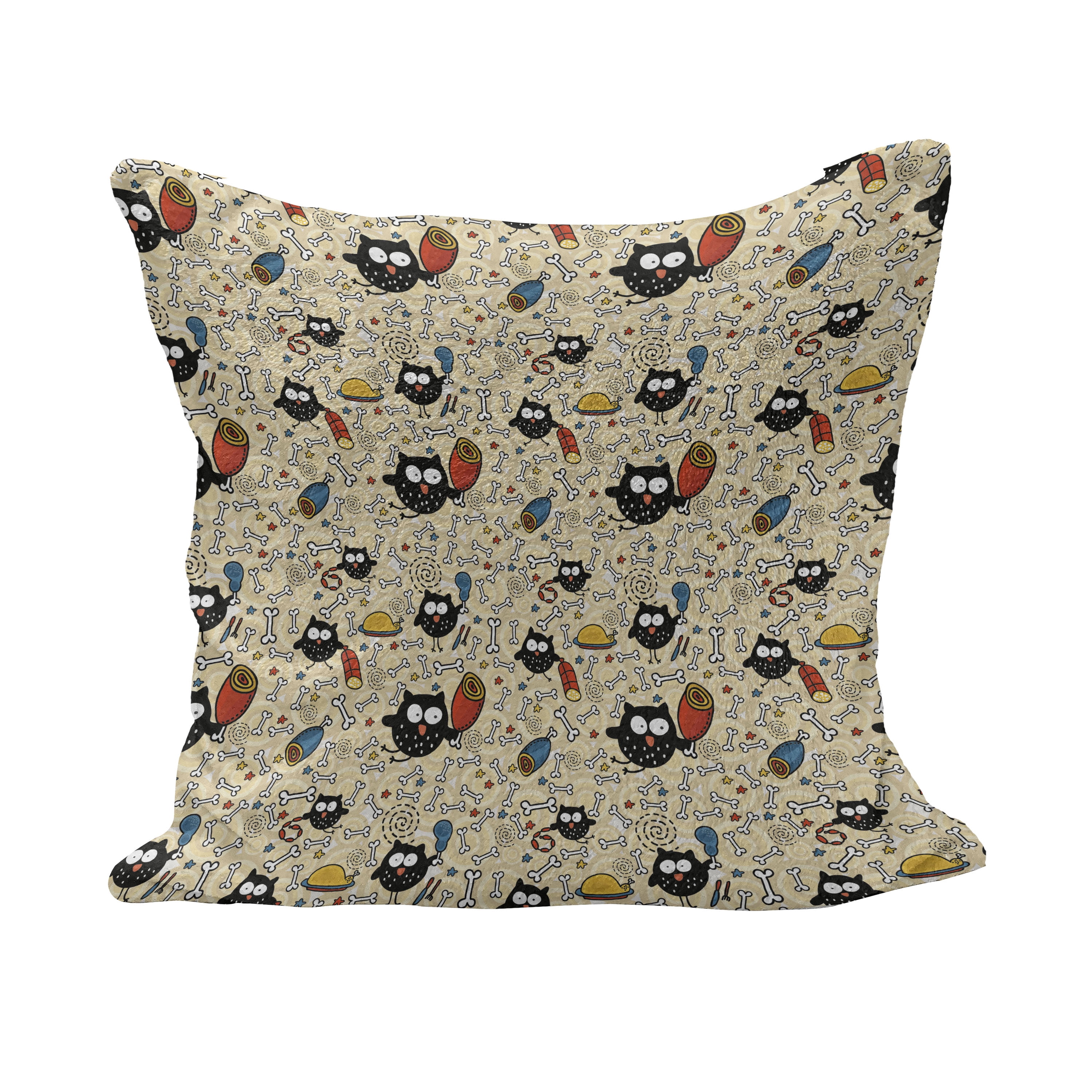 Cartoon Fluffy Throw Pillow Cushion Cover, Hungry Owls Lots of Bones ...