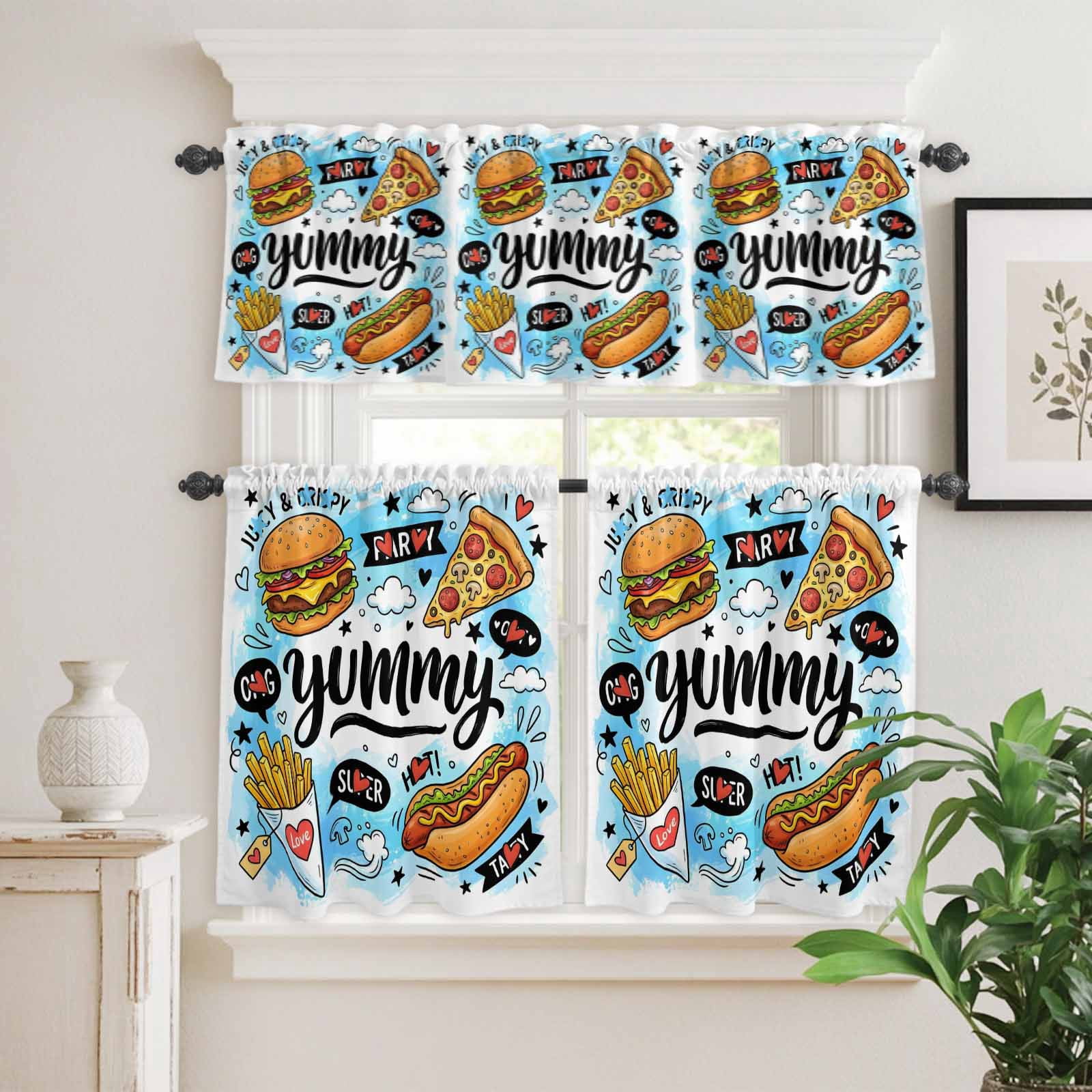 Cartoon Food Abstract Graffiti Curtain Tier and Valance Set 3 Piece ...