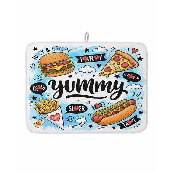 Cartoon Food Abstract Graffiti Dish Drying Mats for Kitchen Counter ...
