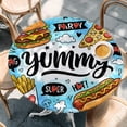 Cartoon Food Abstract Graffiti Round Fitted Tablecloth with Elastic ...