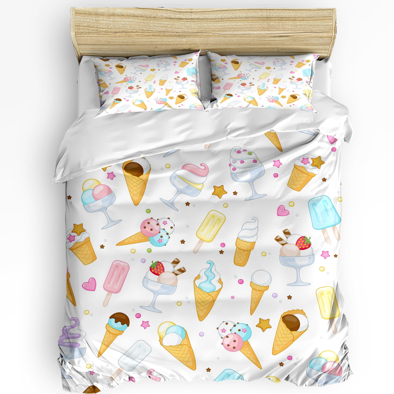 Cartoon Food Ice Cream Cup 3pcs Duvet Cover Set with Pillow Case Double ...