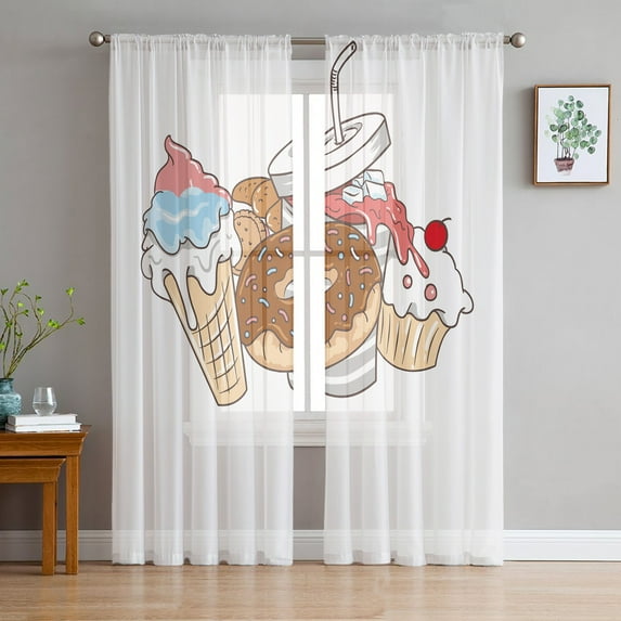 Cartoon Food Ice Cream Cup Sheer Window Curtains for Living Room ...