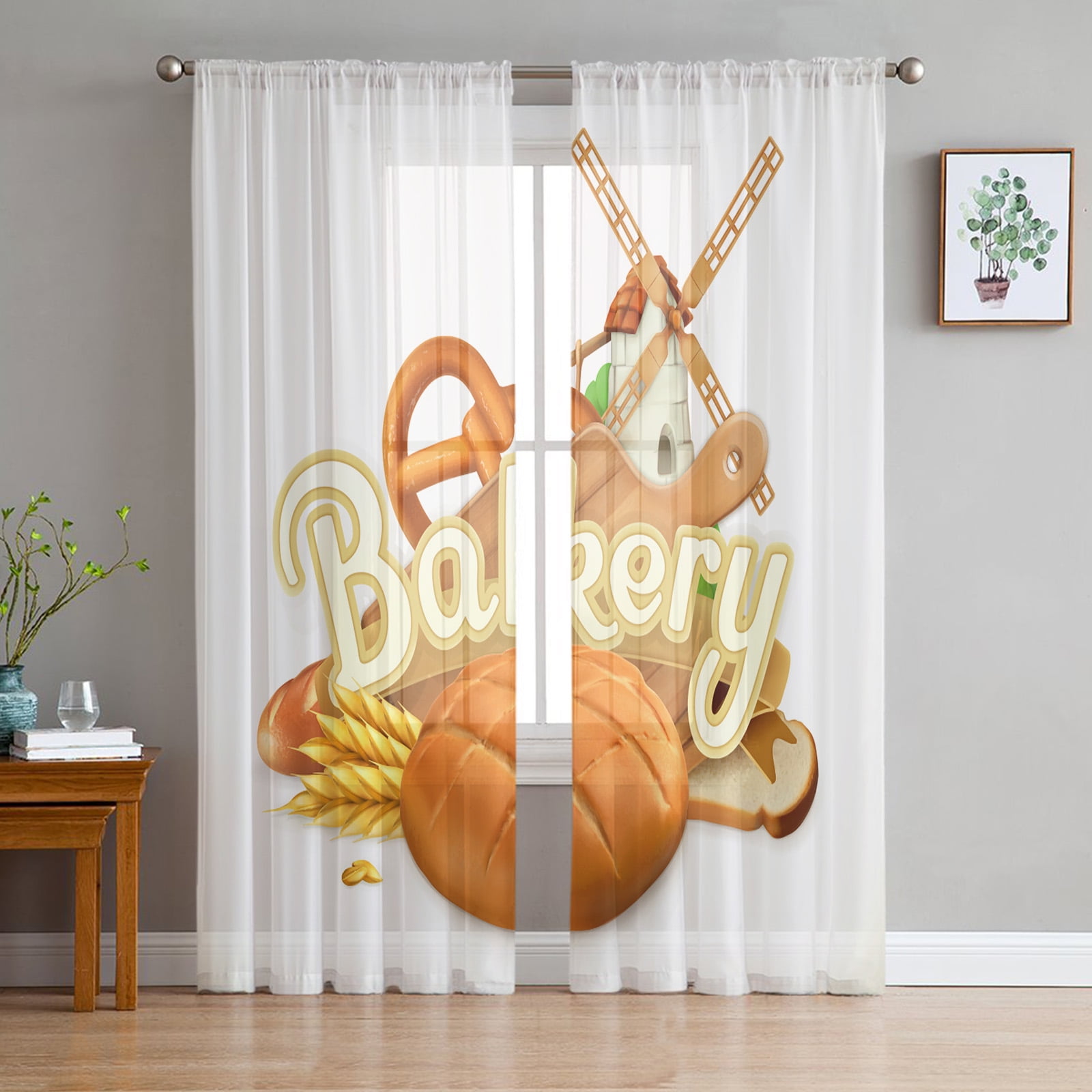 Cartoon Food Ice Cream Cup Sheer Window Curtains for Living Room ...