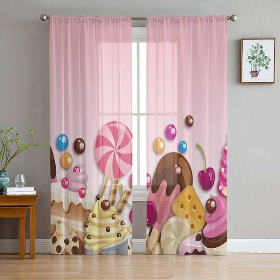Cartoon Food Ice Cream Cup Sheer Window Curtains for Living Room ...